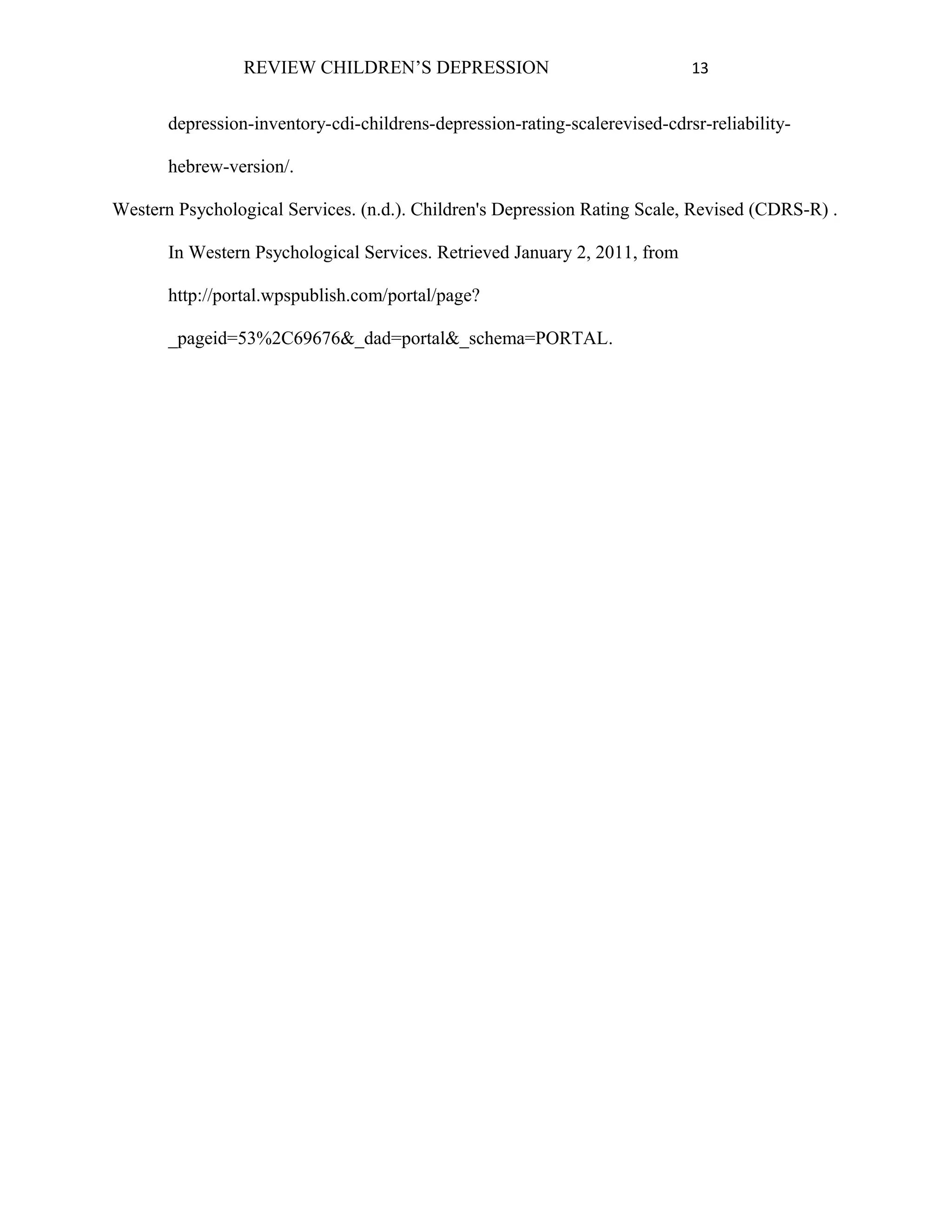 A Test Review: Children’s Depression Rating Scale, Revised (CDRS-R) | DOC