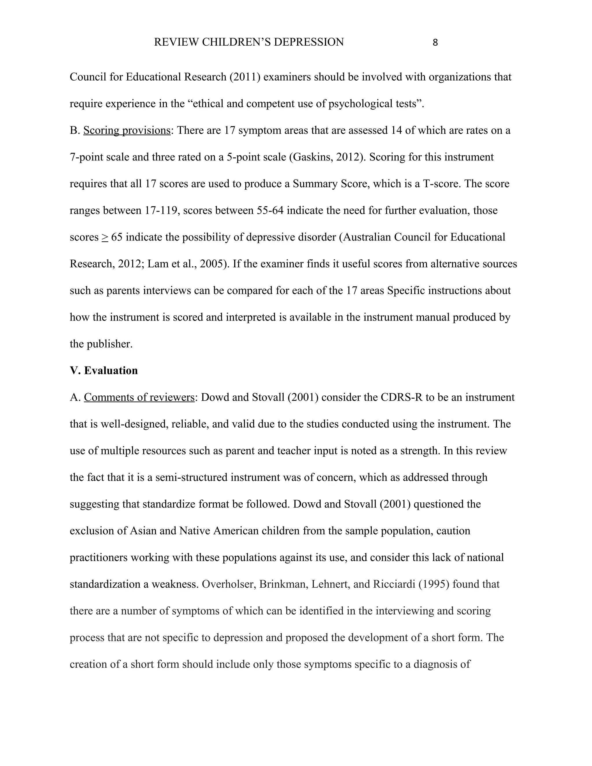 A Test Review: Children’s Depression Rating Scale, Revised (CDRS-R) | DOC