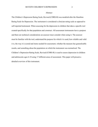 A Test Review: Children’s Depression Rating Scale, Revised (CDRS-R) | DOC
