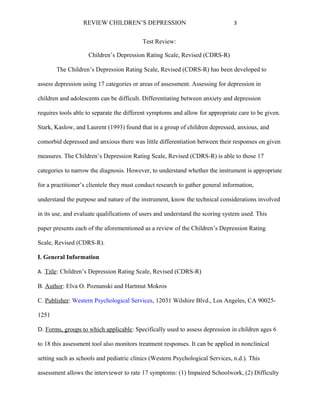 A Test Review: Children’s Depression Rating Scale, Revised (CDRS-R) | DOC