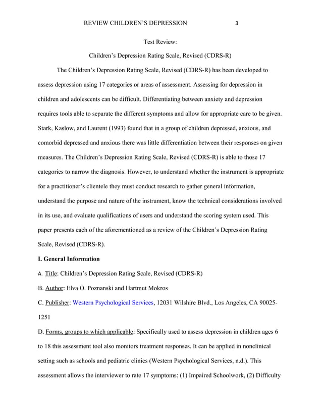A Test Review: Children’s Depression Rating Scale, Revised (CDRS-R) | DOC