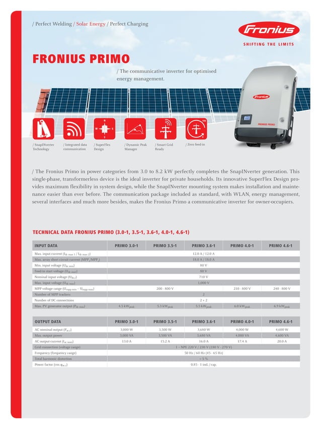Fronius Primo Inverter (Grid Connect) Datasheet | PDF