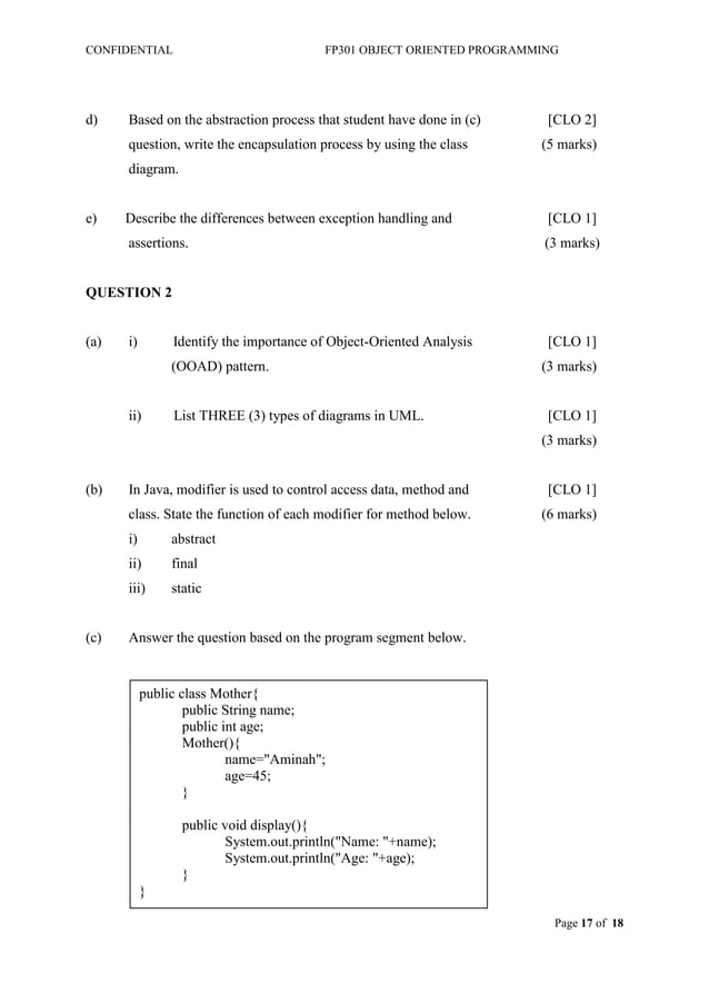 FINAL PAPER FP301 OBJECT ORIENTED PROGRAMMING | PDF