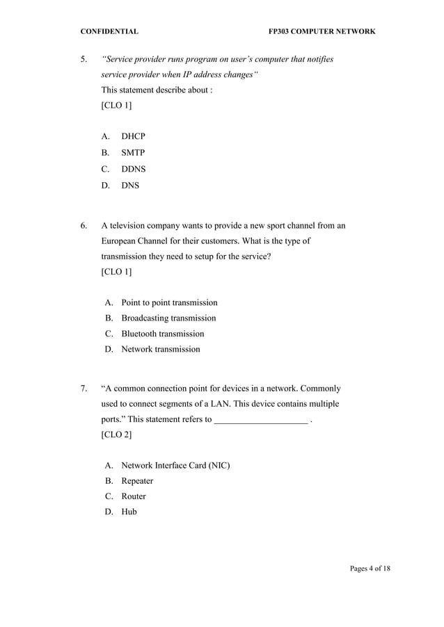 FP 303 COMPUTER NETWORK PAPER FINAL Q | PDF