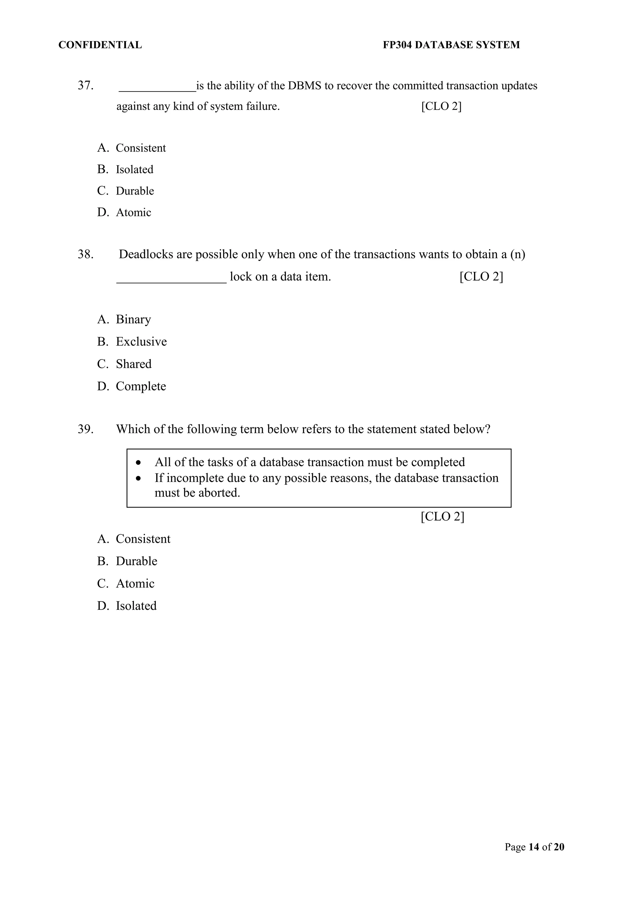 FP304 DATABASE SYSTEM PAPER FINAL EXAM AGAIN | PDF