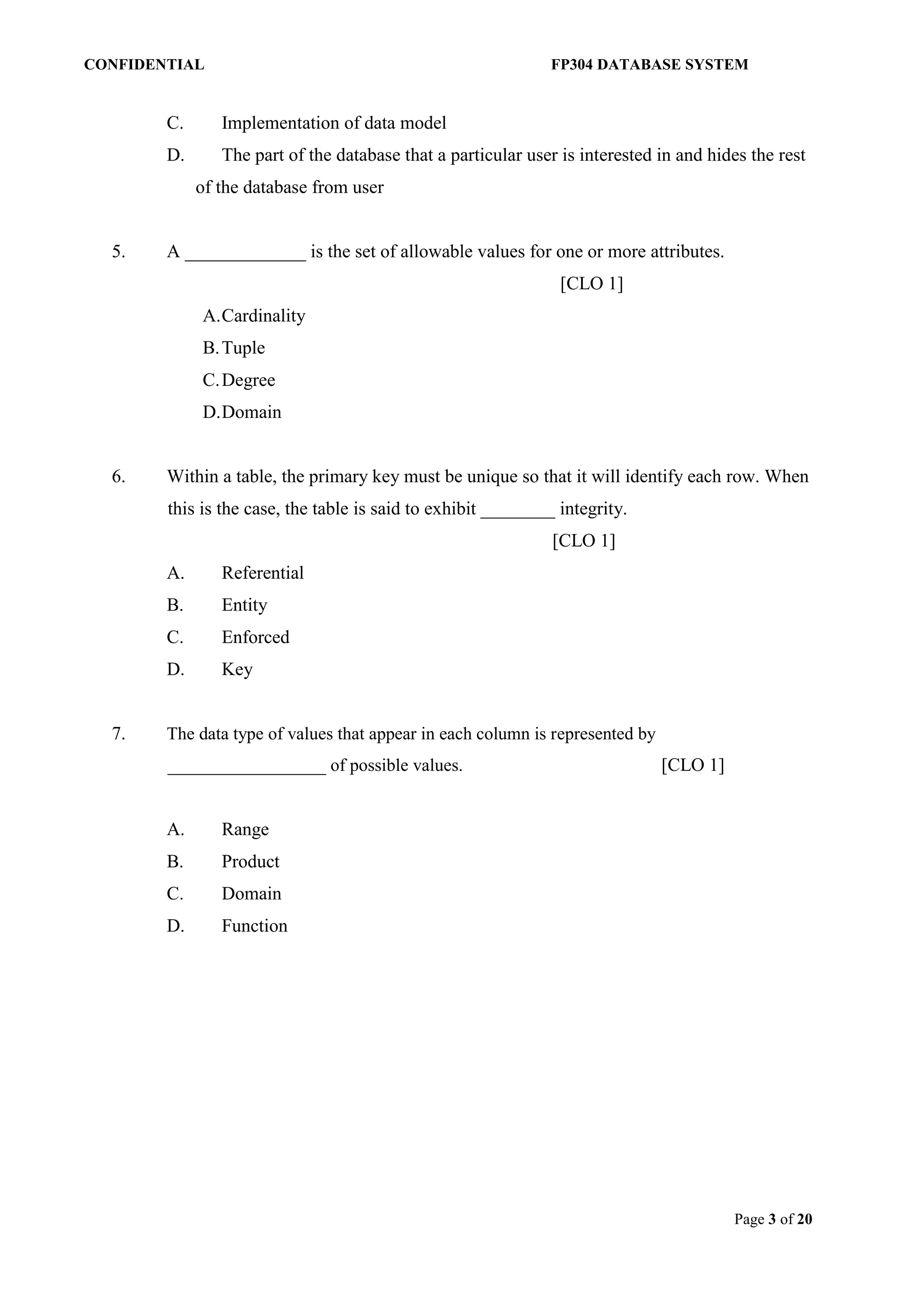 FP304 DATABASE SYSTEM PAPER FINAL EXAM AGAIN | PDF