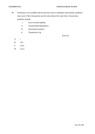 FP304 DATABASE SYSTEM PAPER FINAL EXAM AGAIN | PDF