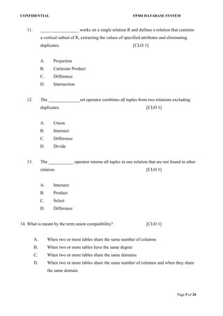 FP304 DATABASE SYSTEM PAPER FINAL EXAM AGAIN | PDF
