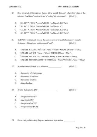 FP304 DATABASE SYSTEM PAPER FINAL EXAM AGAIN | PDF