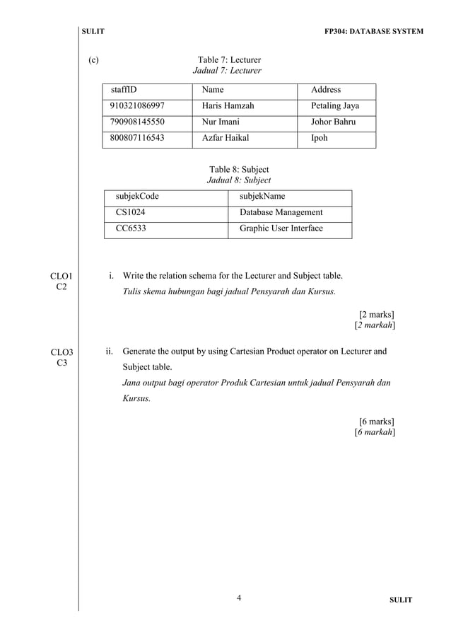FP304 DATABASE SYSTEM FINAL PAPER | PDF | Databases | Computer Software and Applications