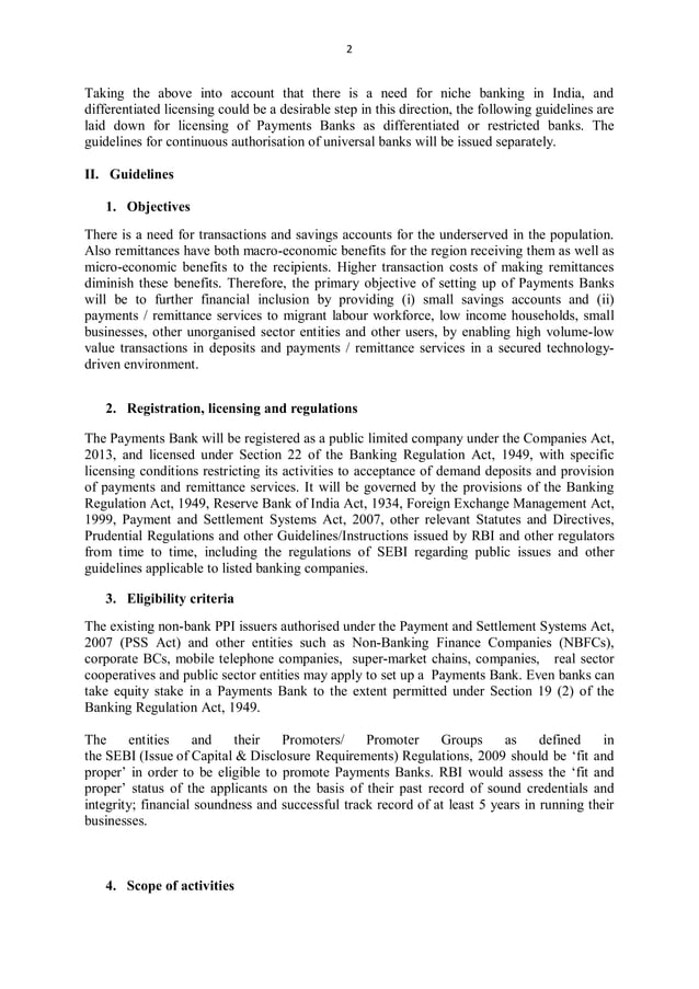Draft Guidelines for Licensing of “Payments Banks” | PDF