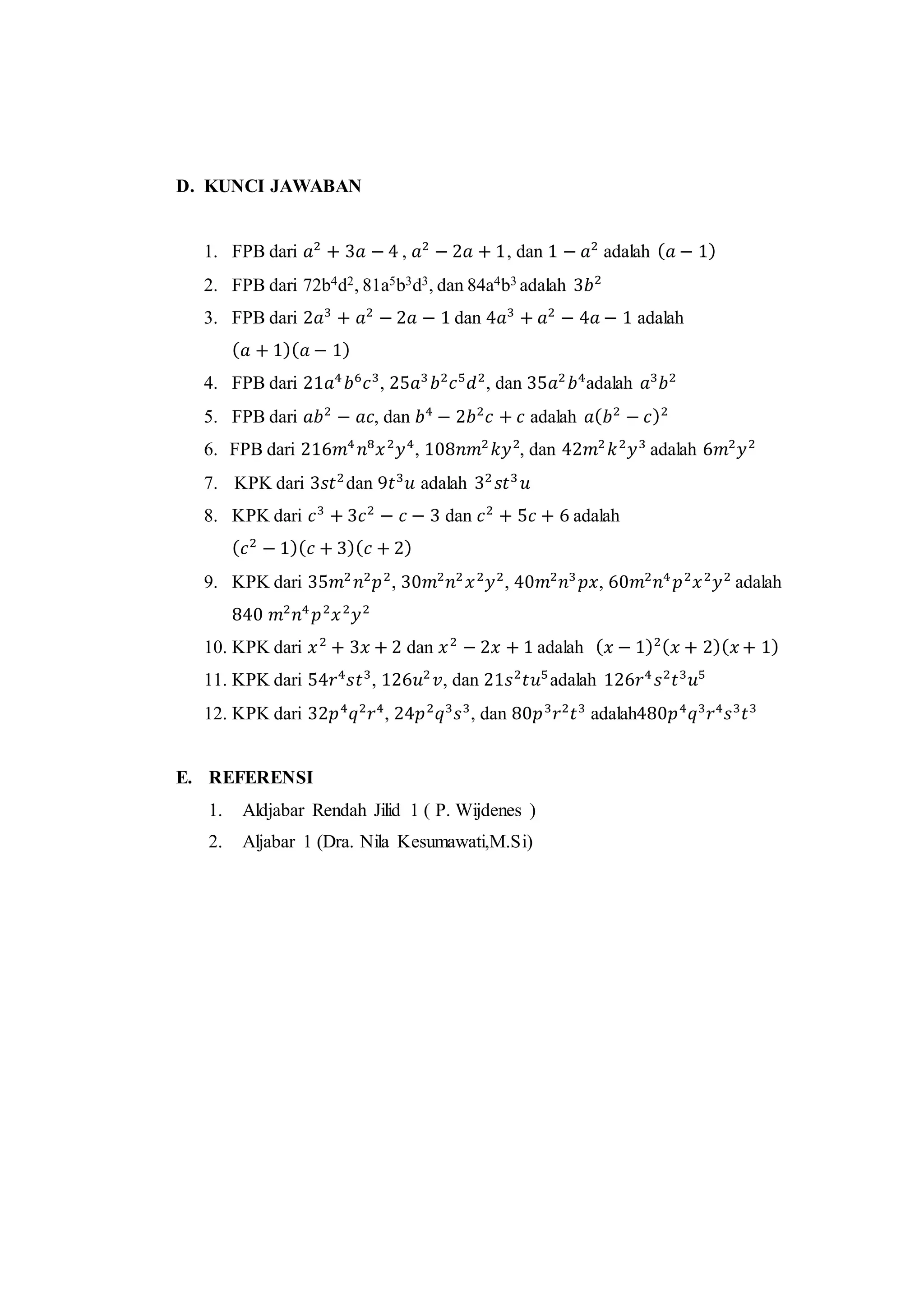 FPB dan KPK (Aljabar) | PDF | Free download