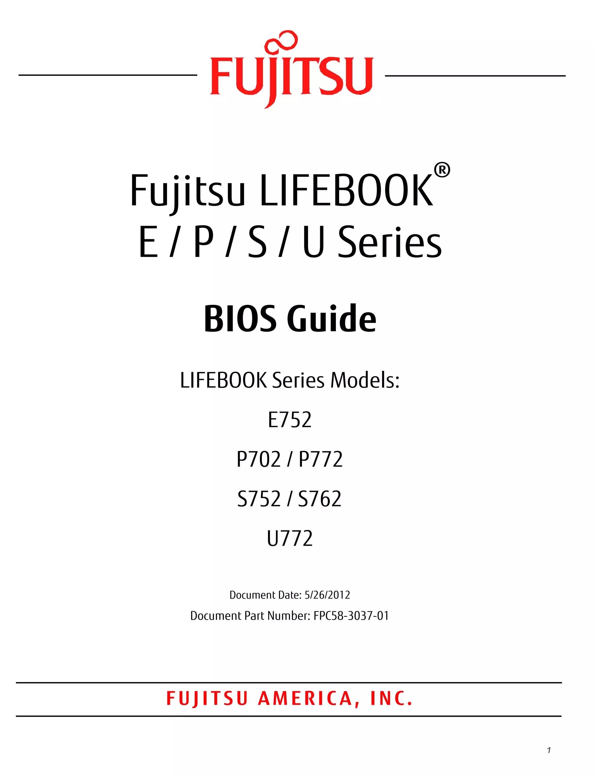 Fujitsu LIFEBOOK S752 Bios Guide | PDF