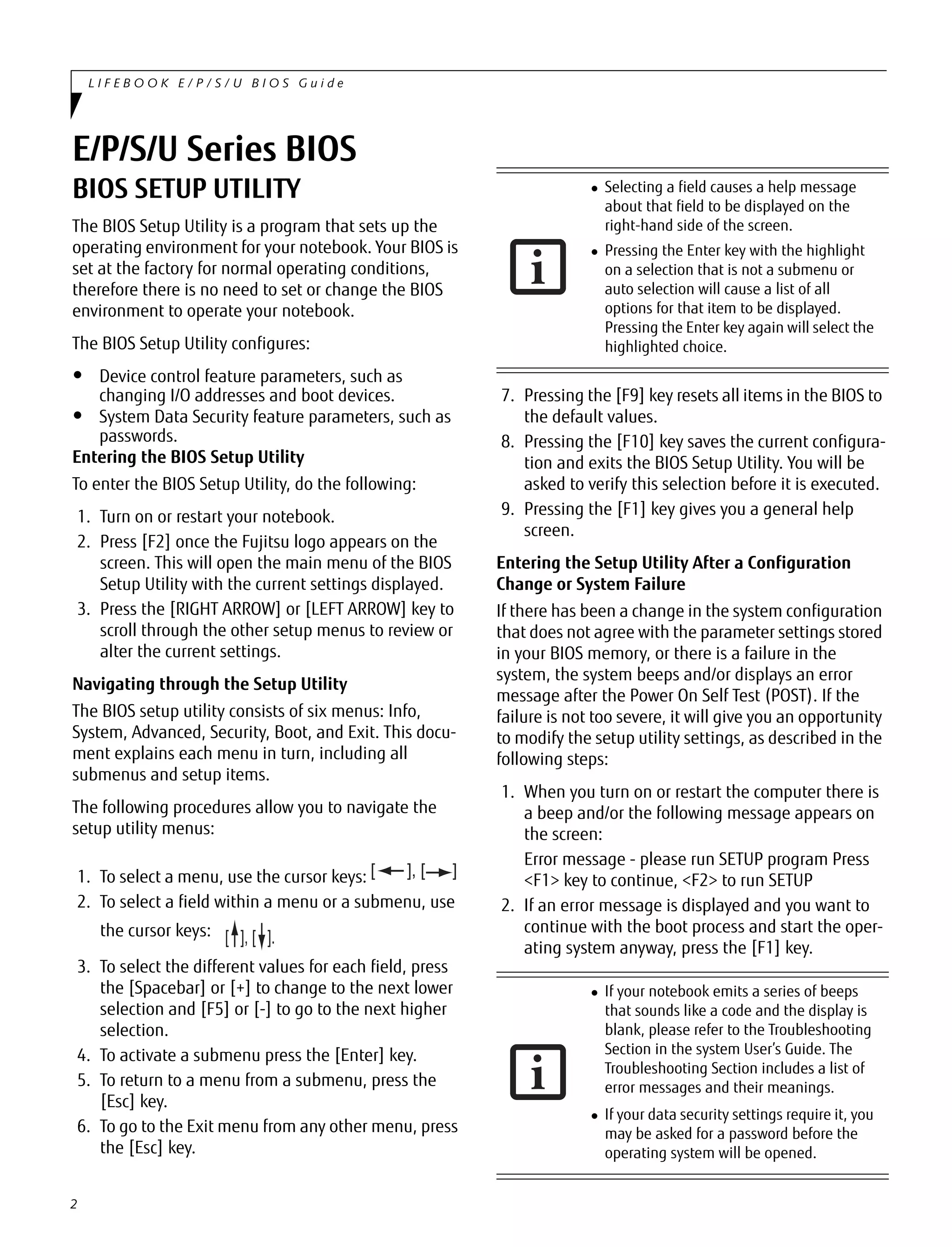 Fujitsu LIFEBOOK S752 Bios Guide | PDF