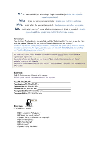 Fp english lesson 03 - meet your teacher and his friends | PDF