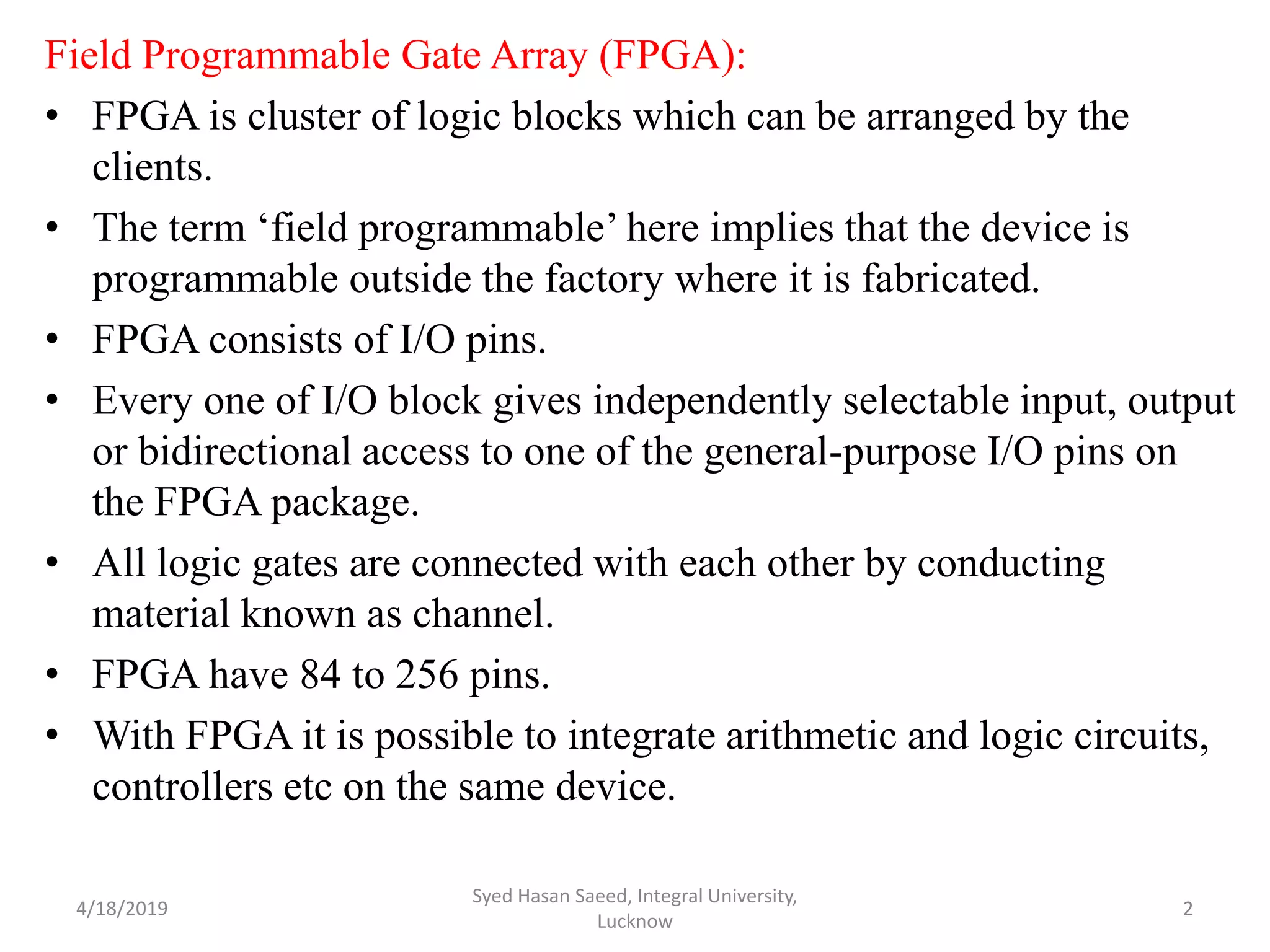 FPGA | PPTX | Programming Languages | Computing
