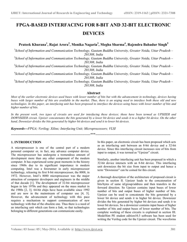 Fpga based interfacing for 8-bit and 32-bit electronic devices | PDF
