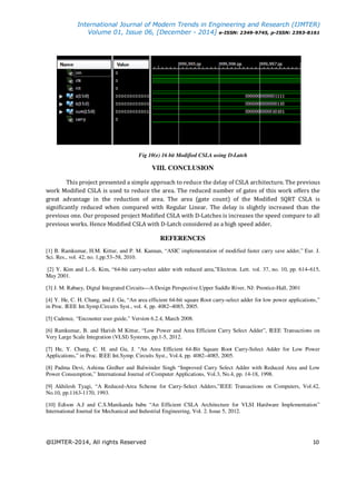 FPGA Implementation of High Speed Architecture of CSLA using D-Latches | PDF