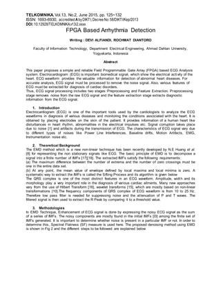 Fpga based arrhythmia detection resume | DOCX