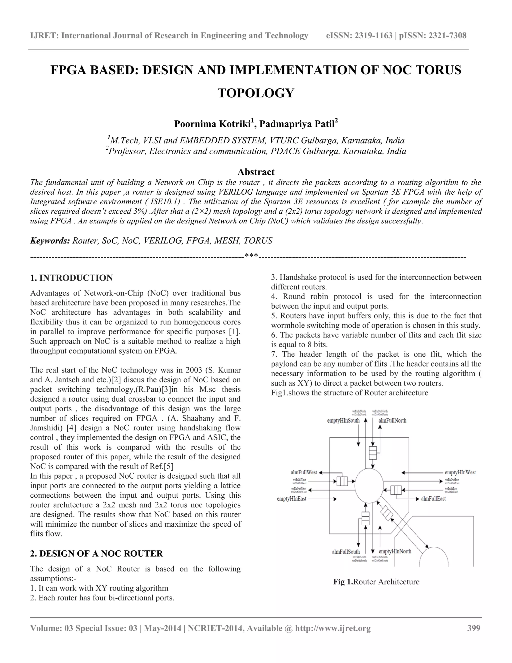 Fpga based design and implementation of noc torus | PDF | Computer Networking | Computing