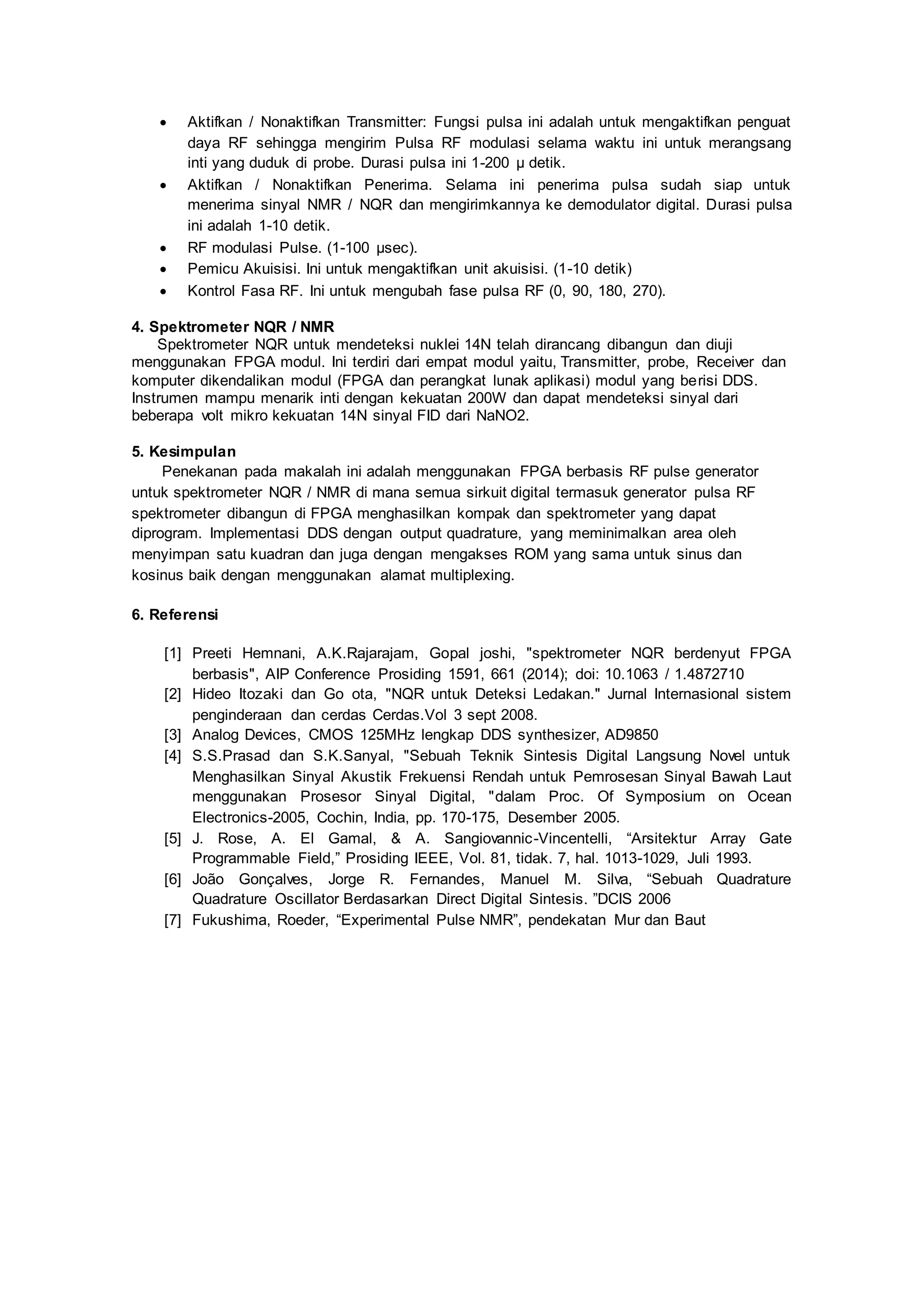 Fpga berdasarkan rf pulse generator untuk spektrometer nqr | PDF
