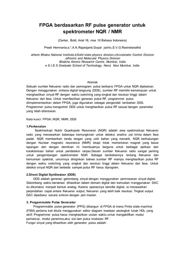 Fpga berdasarkan rf pulse generator untuk spektrometer nqr | PDF