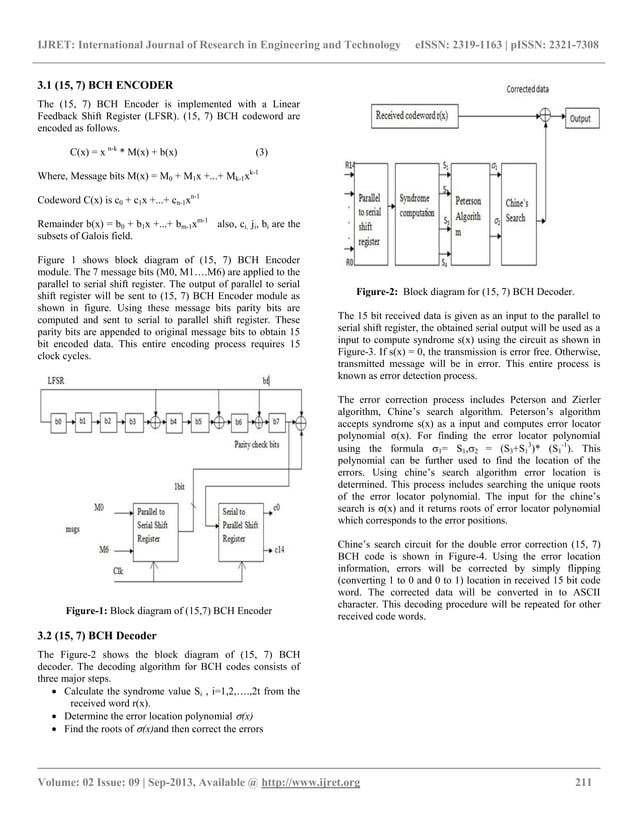 Fpga implementation of (15,7) bch encoder and decoder for text message