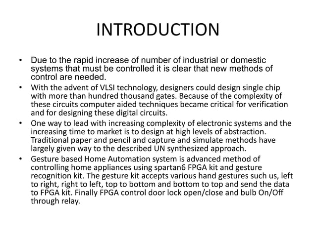 Fpga Implementation Of Gesture Based Home Automation Ppt 