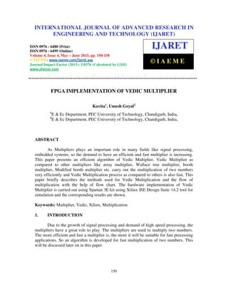 Fpga implementation of vedic multiplier | PDF