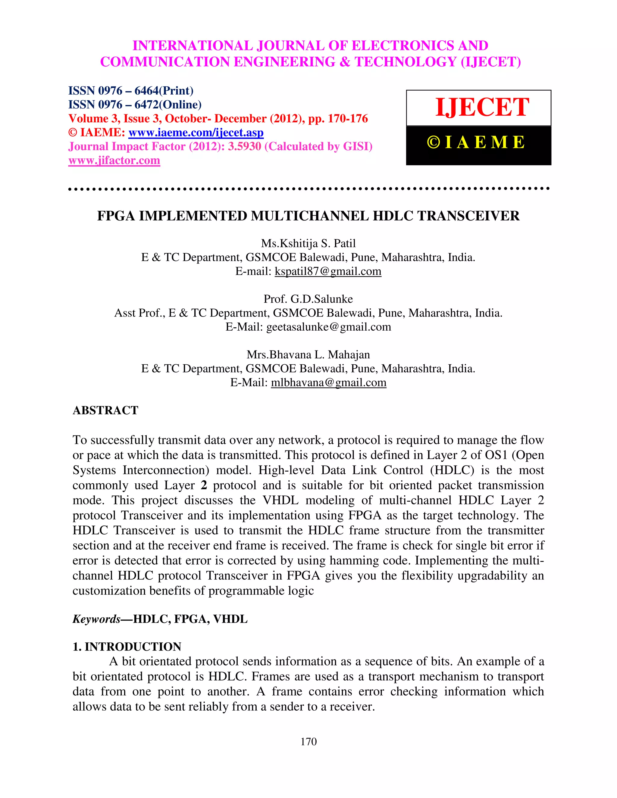 Fpga implemented multichannel hdlc transceiver | PDF