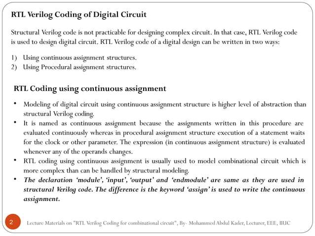 Fpgartl Verilog Coding For Combinational Circuitpptx