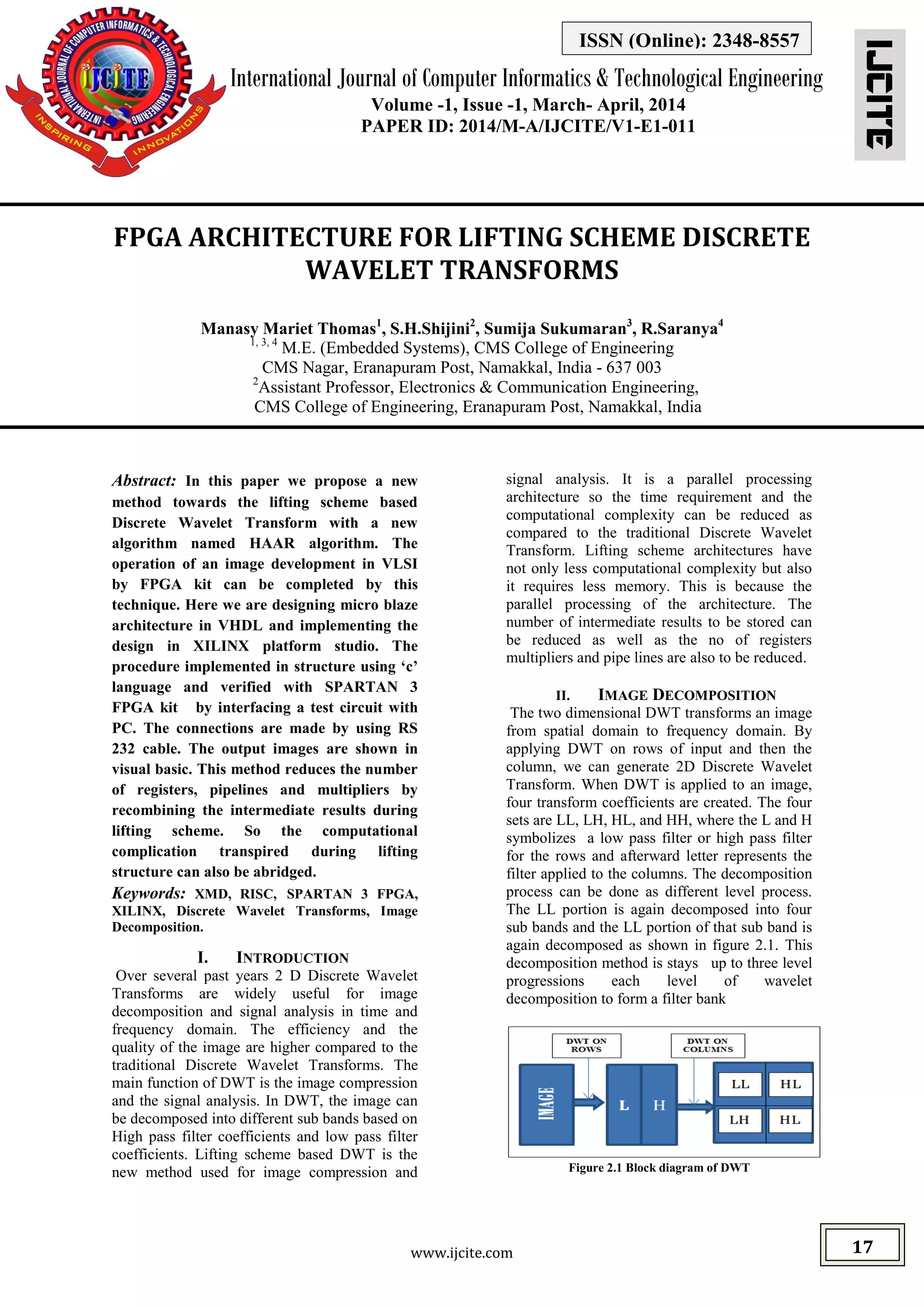 Fpga sotcore architecture for lifting scheme revised | PDF