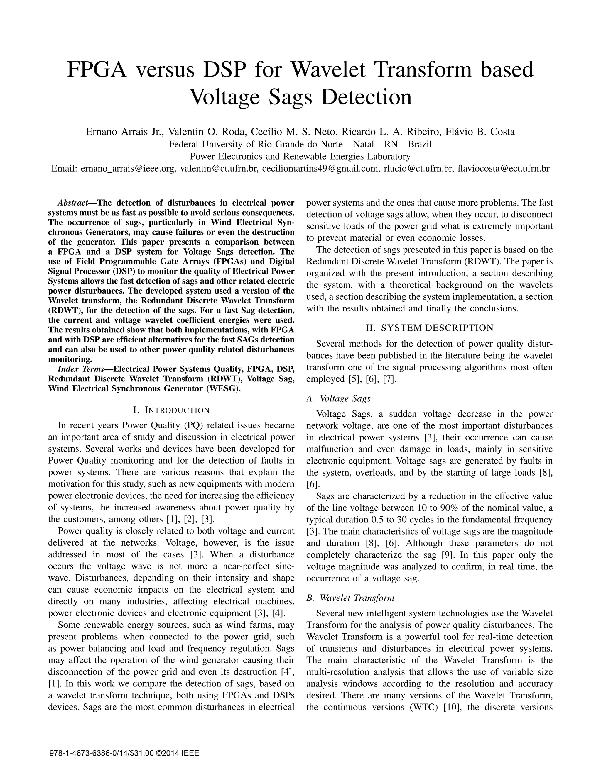 Fpga Versus Dsp For Wavelet Transform Based Voltage Sags Detection Pdf