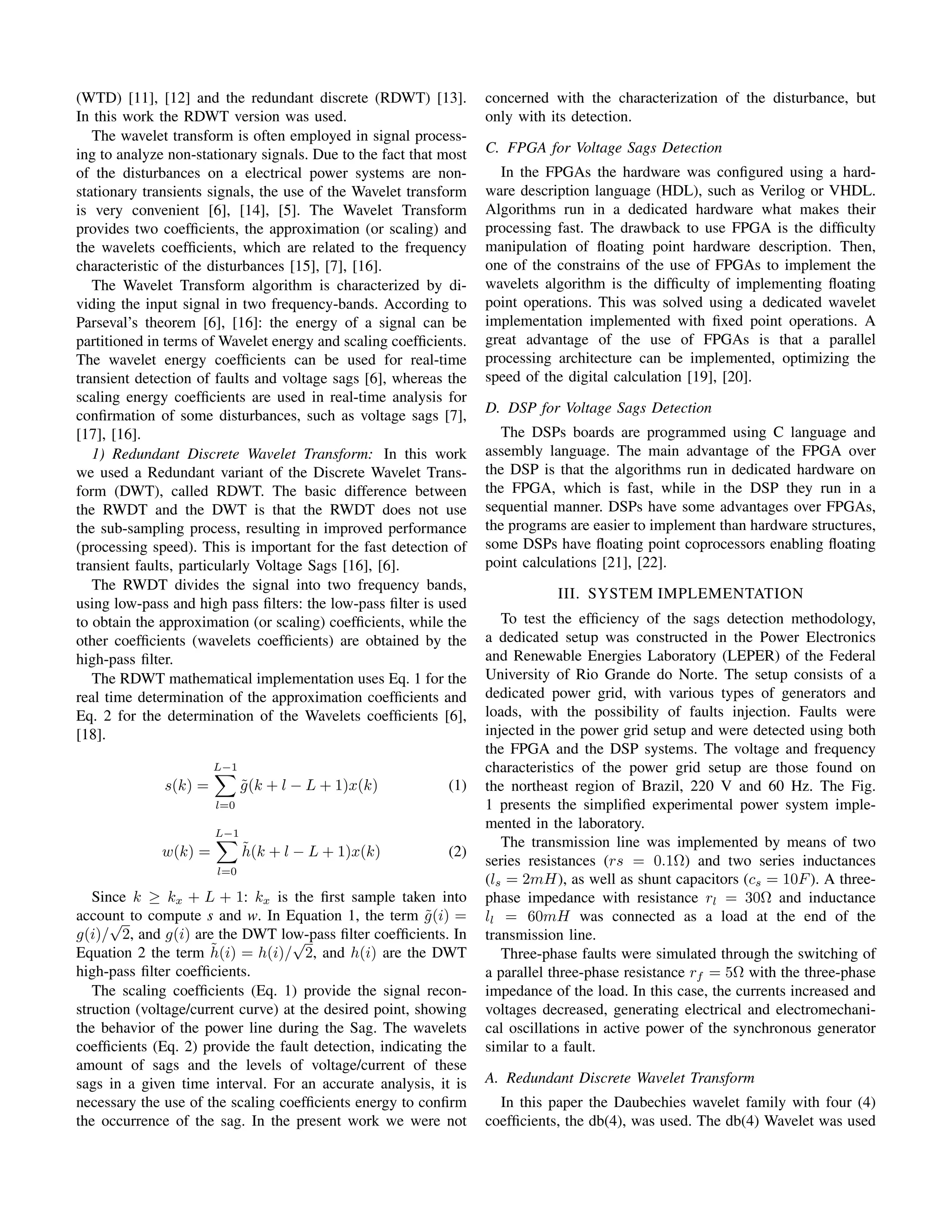 Fpga Versus Dsp For Wavelet Transform Based Voltage Sags Detection Pdf