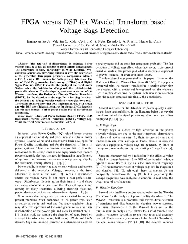Fpga Versus Dsp For Wavelet Transform Based Voltage Sags Detection Pdf