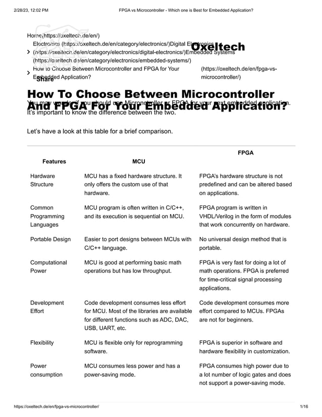Fpga Vs Microcontroller Which One Is Best For Embedded Application Pdf