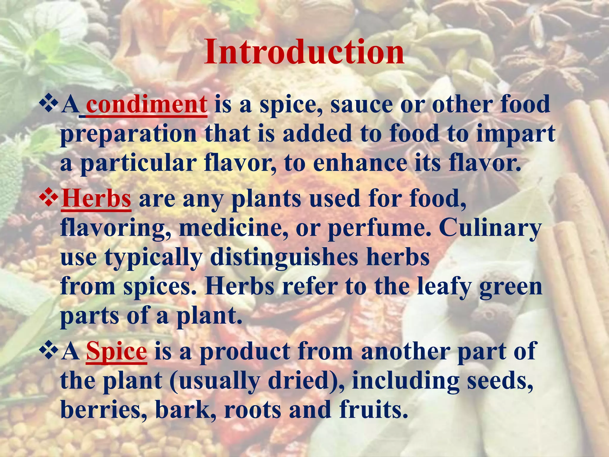 condiments, herbs and spices | PPTX