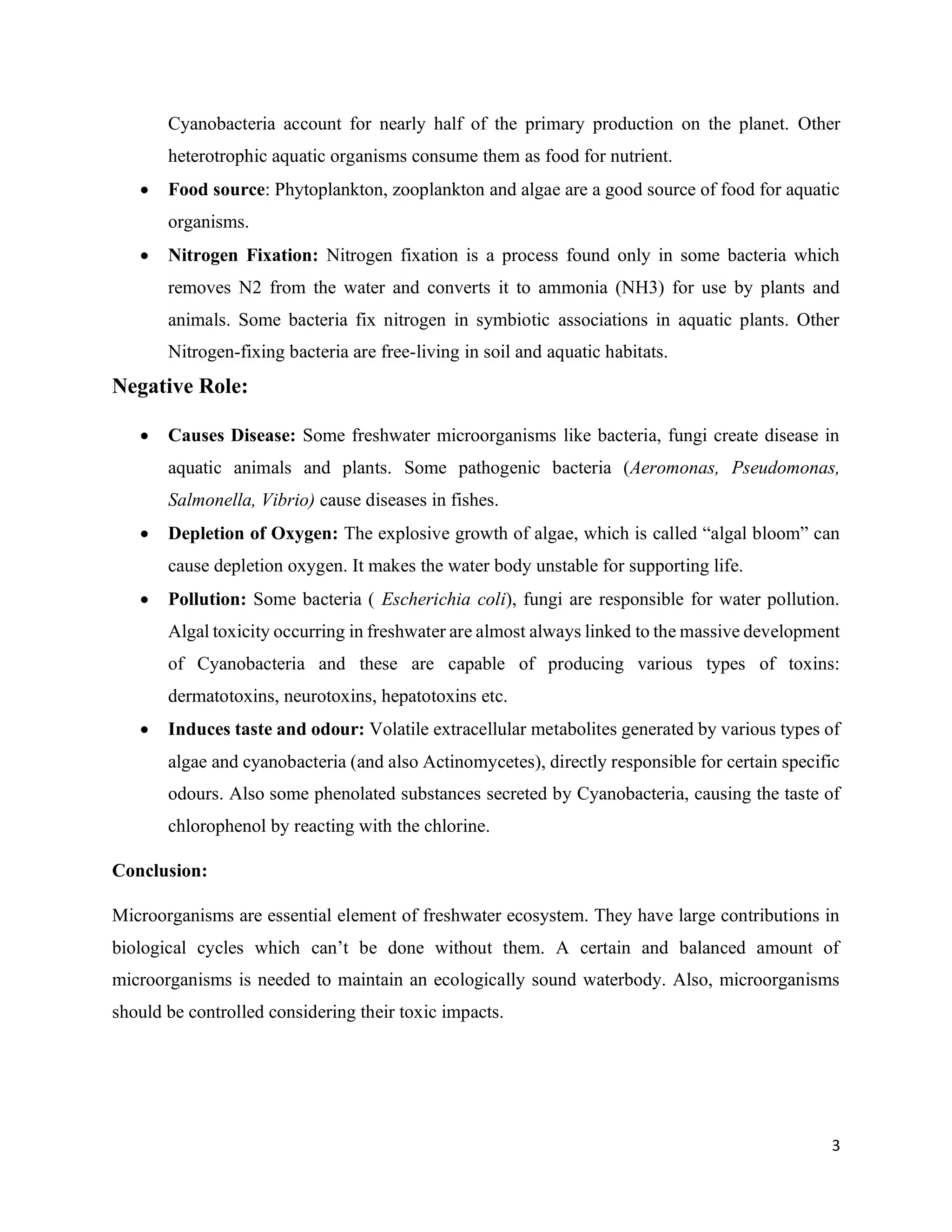 Role of Microorganisms in Freshwater Ecosystem. | PDF