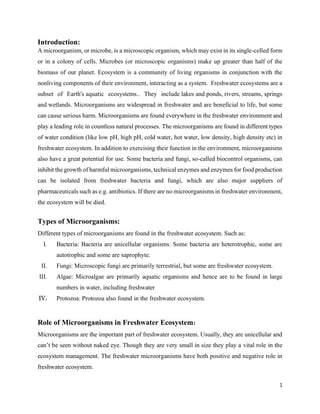 Role of Microorganisms in Freshwater Ecosystem. | PDF