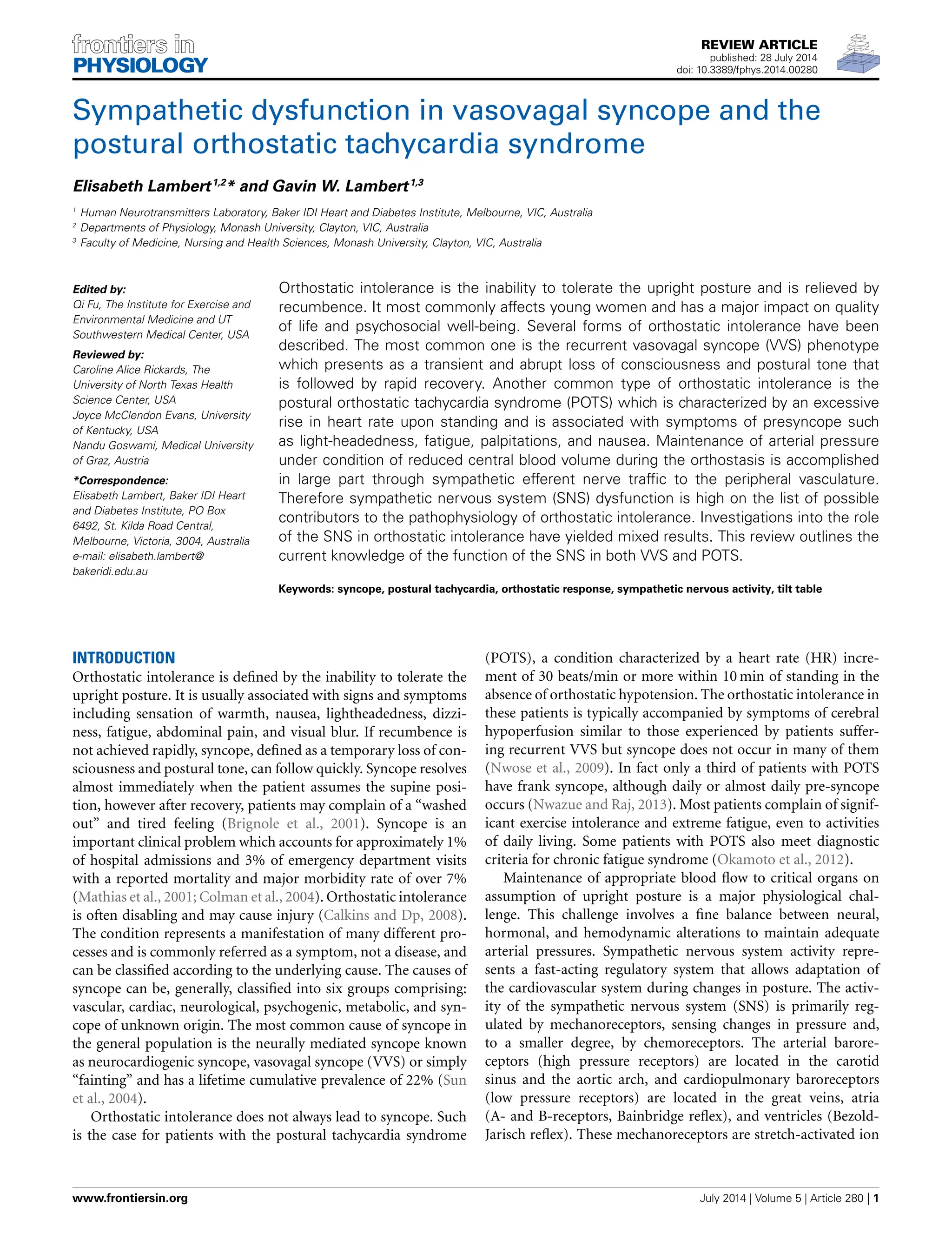 Sympathetic dysfunction in vasvogal syncope and the postural ...