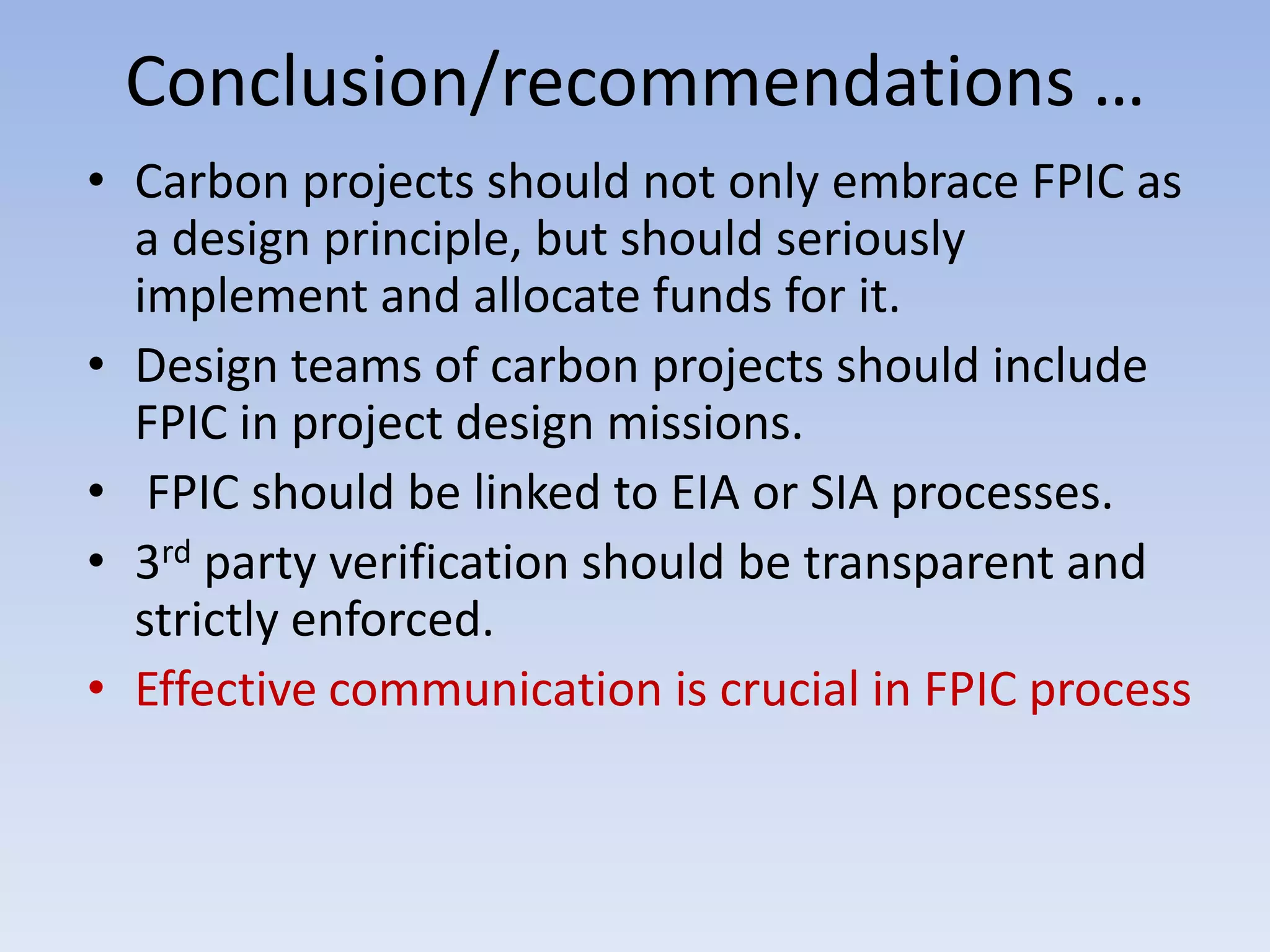 Free and Prior Informed Consent (FPIC) in Carbon Projects | PPTX