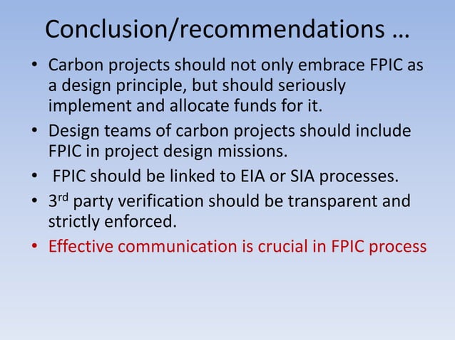 Free and Prior Informed Consent (FPIC) in Carbon Projects | PPTX