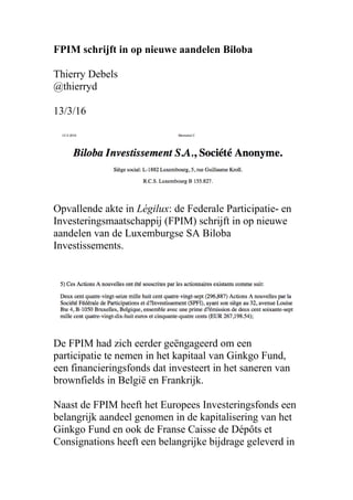 FPIM schrijft in op nieuwe aandelen Biloba | DOC