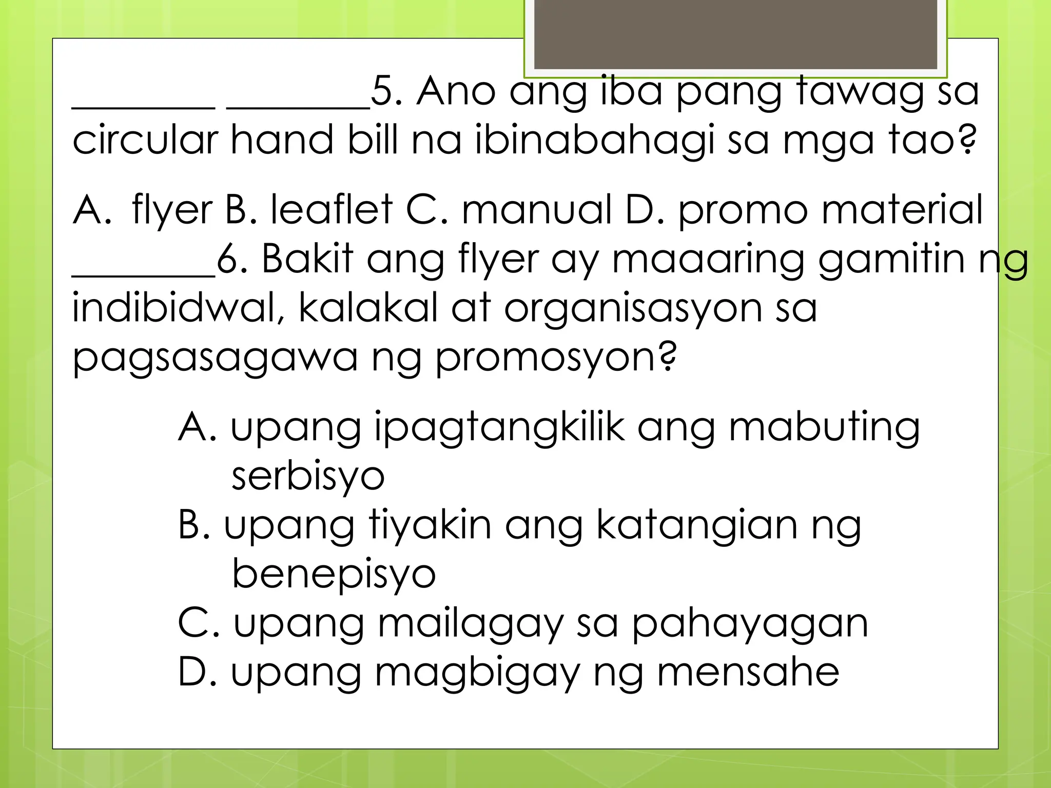 Ano ang Promo Material, mga Gamit at kahalagahan nito.pptx
