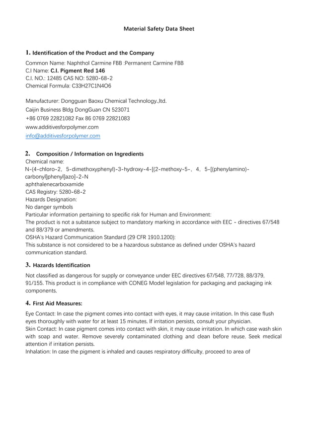 Pigment red 146 red fbb 5280-68-2 material safety data sheet msds sds ...