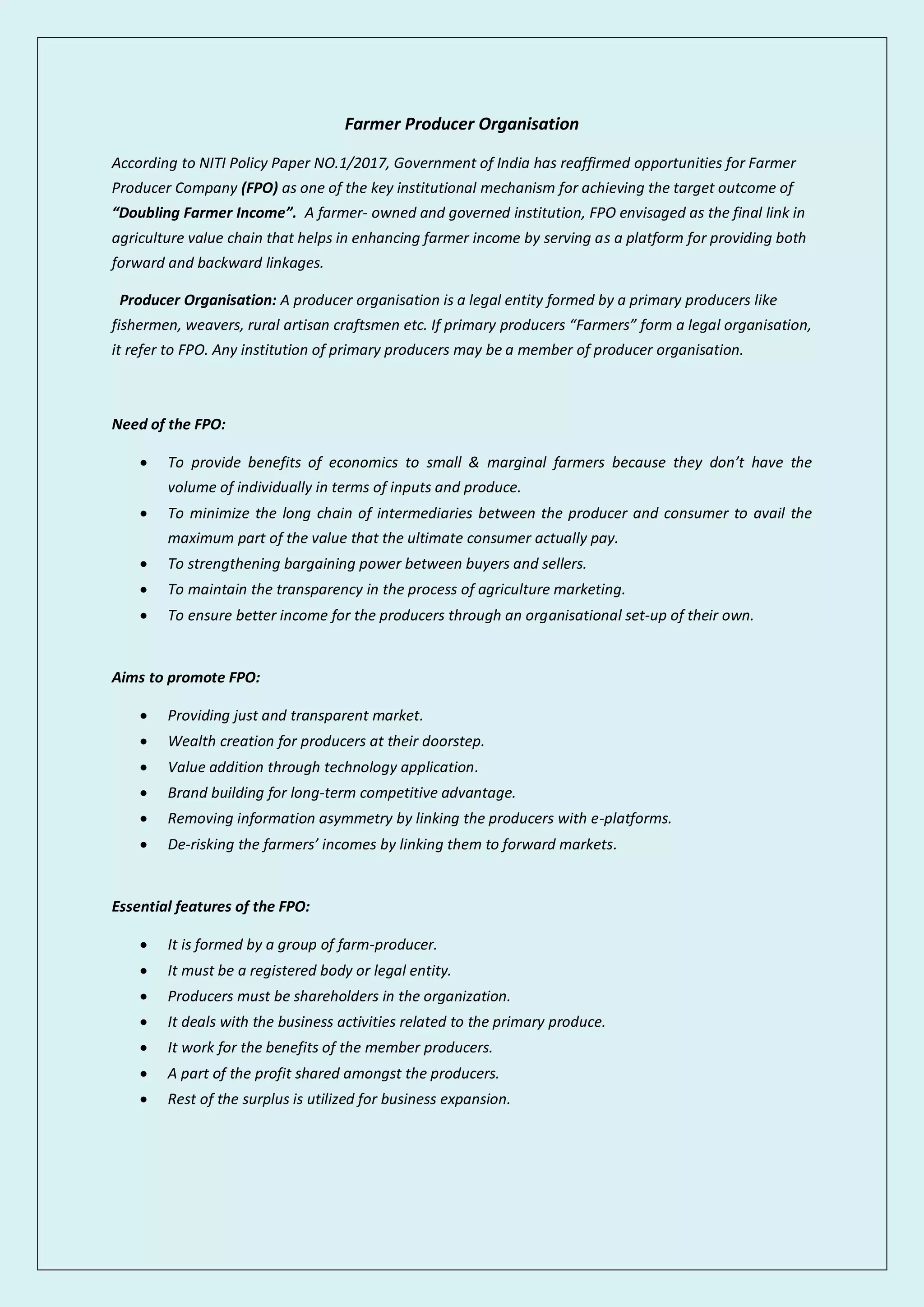 Fpo concept note | PDF