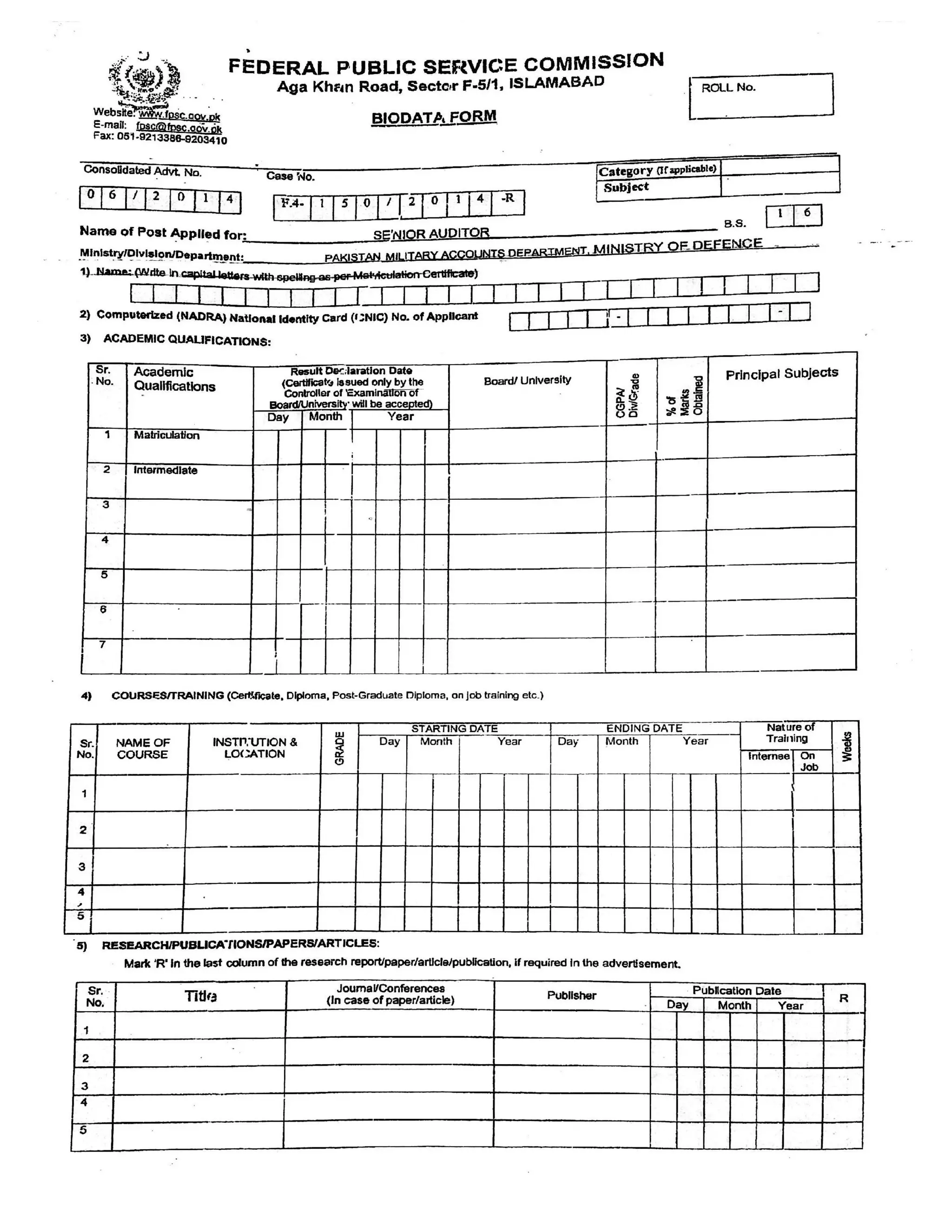Fpsc biodata form | PDF