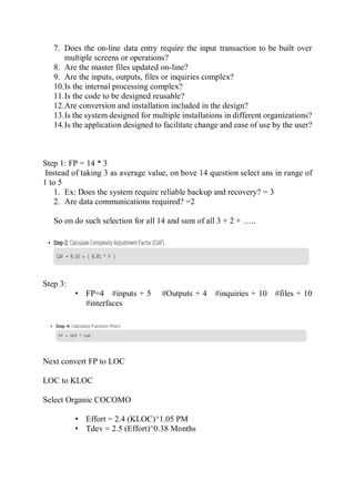 Cost estimation approach: FP to COCOMO scenario based question | PDF
