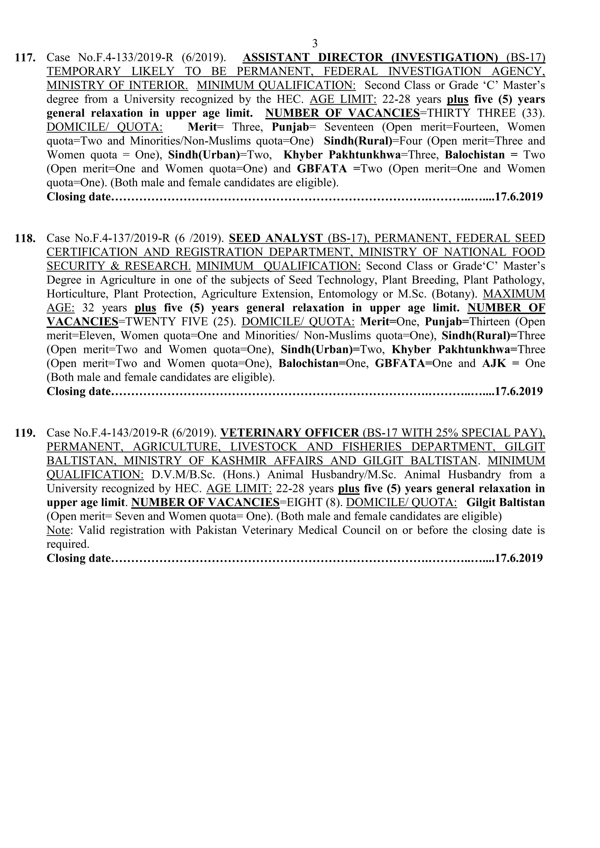 FPSC Jobs Consolidated Advertisement No 6 2019 Apply Online - Filectory ...