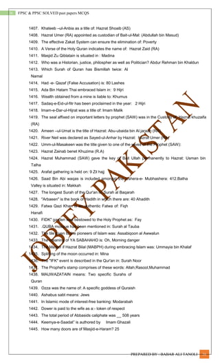 FPSCOTS FIA solved mcqs.pdf | Islam | Religion & Spirituality